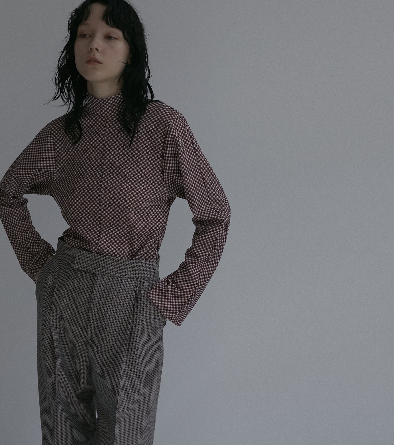 ル シェル ブルー - LE CIEL BLEU | Check Jersey Turtle Neck | RESTIR リステア