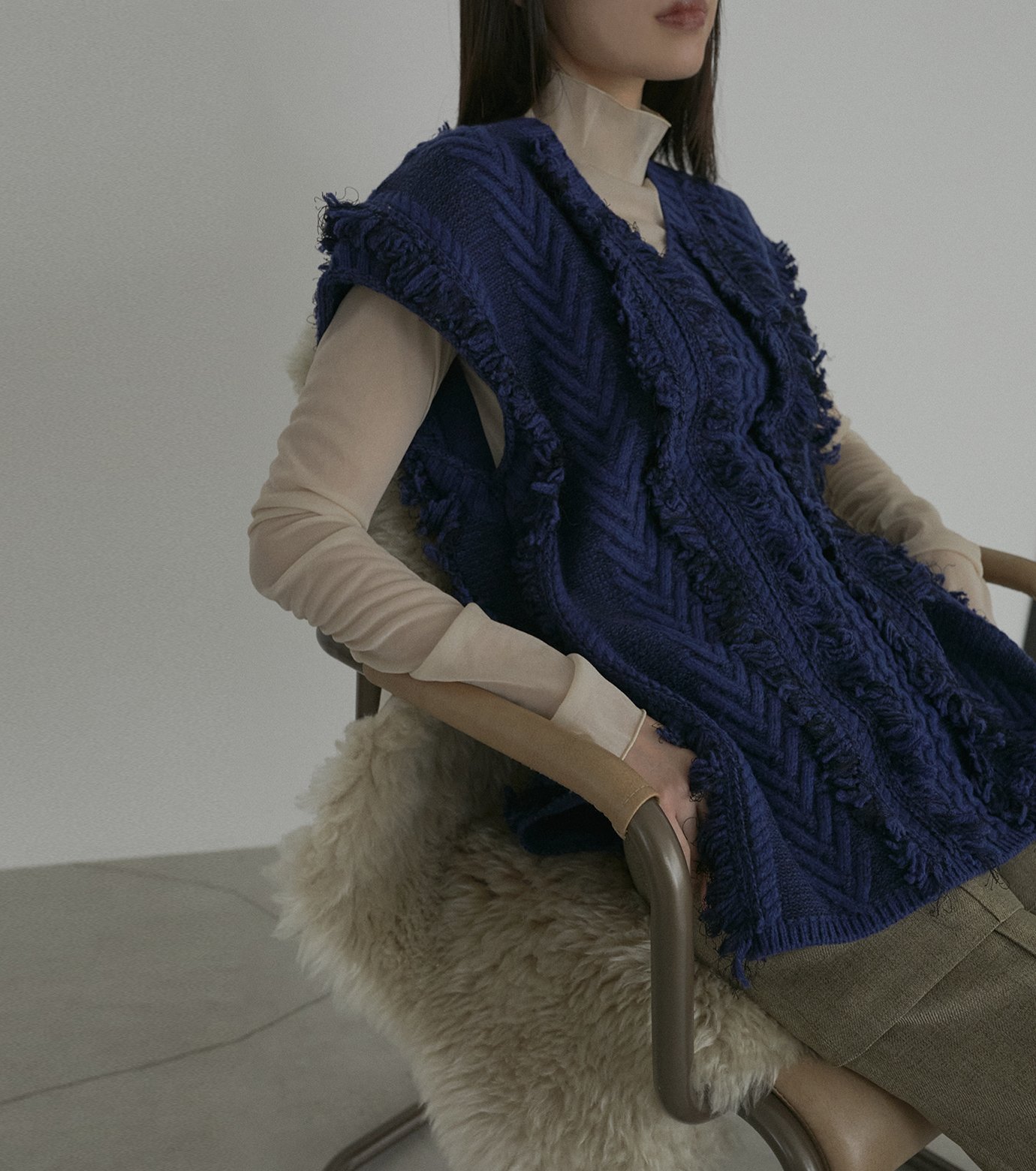 ル シェル ブルー - LE CIEL BLEU | Fringe Knit Vest-Blue-36の通販 | RESTIR リステア